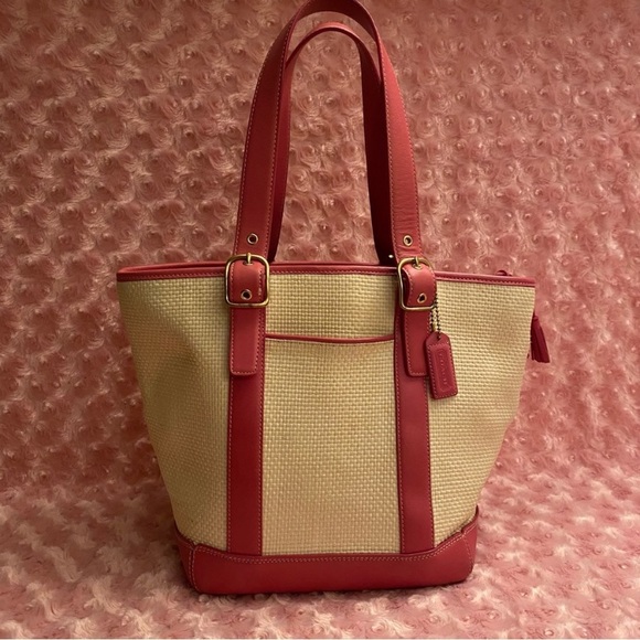 Coach | Bags | Coach Straw Pink Leather Purse 898 | Poshmark